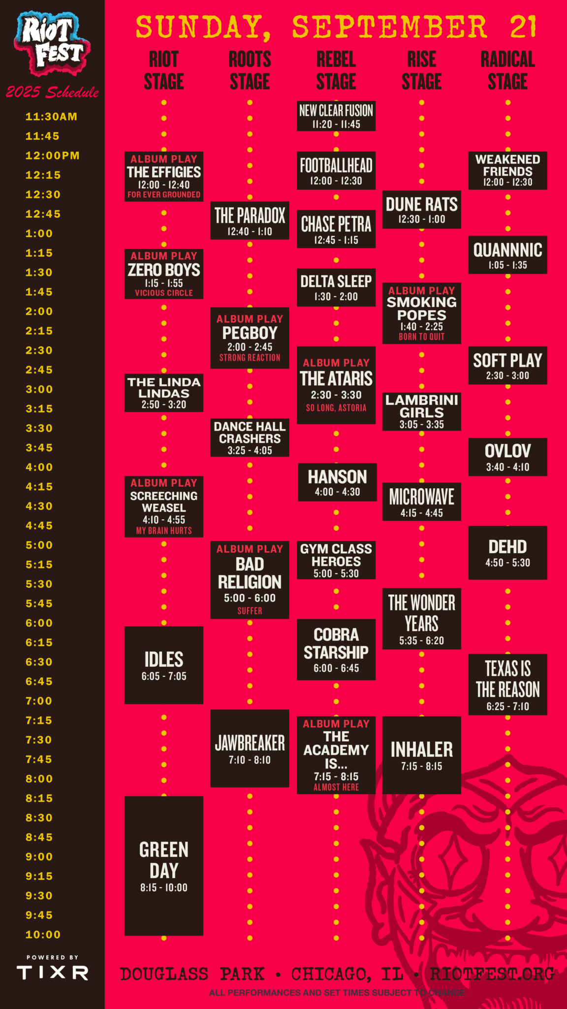 The Riot Fest 2025 Schedule is Here.