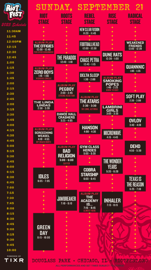 The Riot Fest 2025 Schedule is Here.